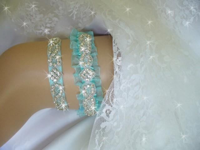 15 Colors Something Blue Wedding Garter Aqua Wedding Garter Set Rhinestone Bridal Garter