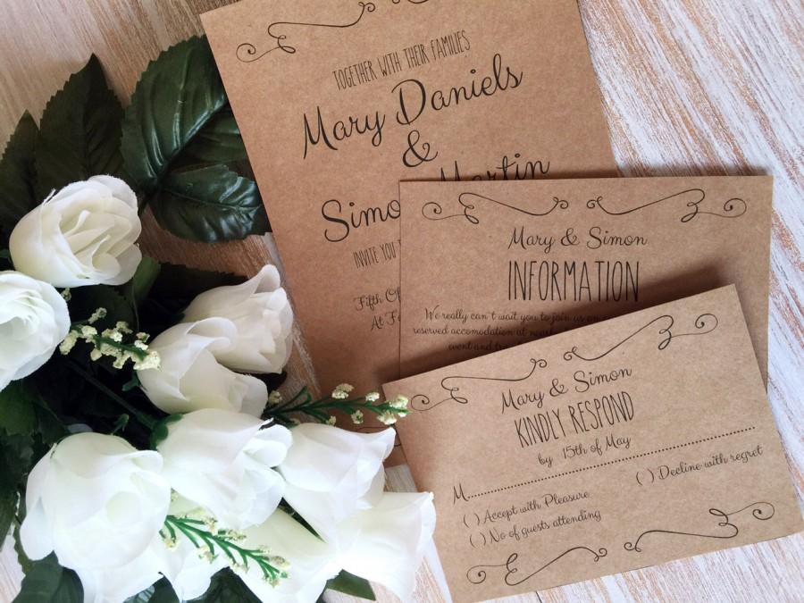 DIY Wedding Invitation Template Suite Kraft Paper Swashes Wedding 
