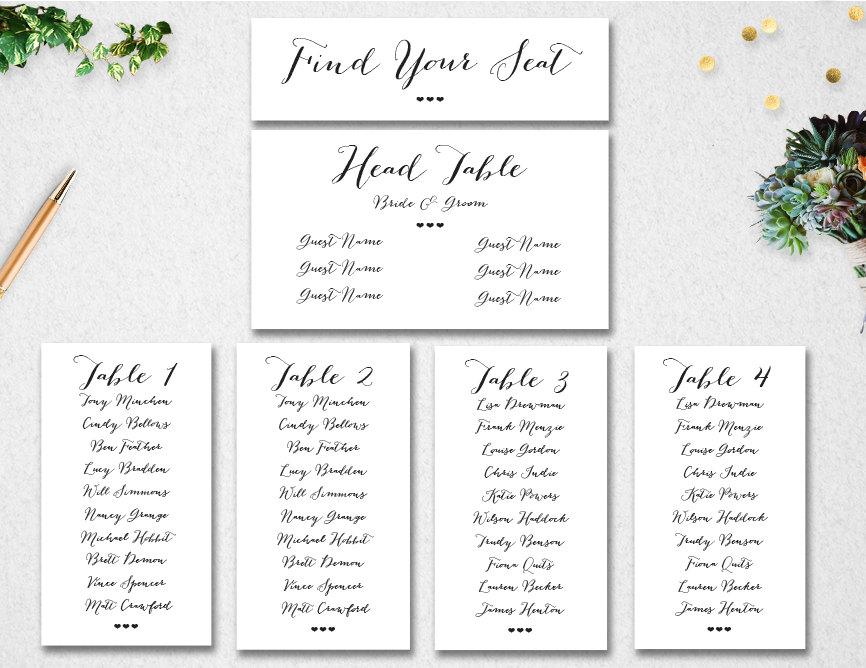 Wedding Table Seating Chart Editable Template INSTANT DOWNLOAD 