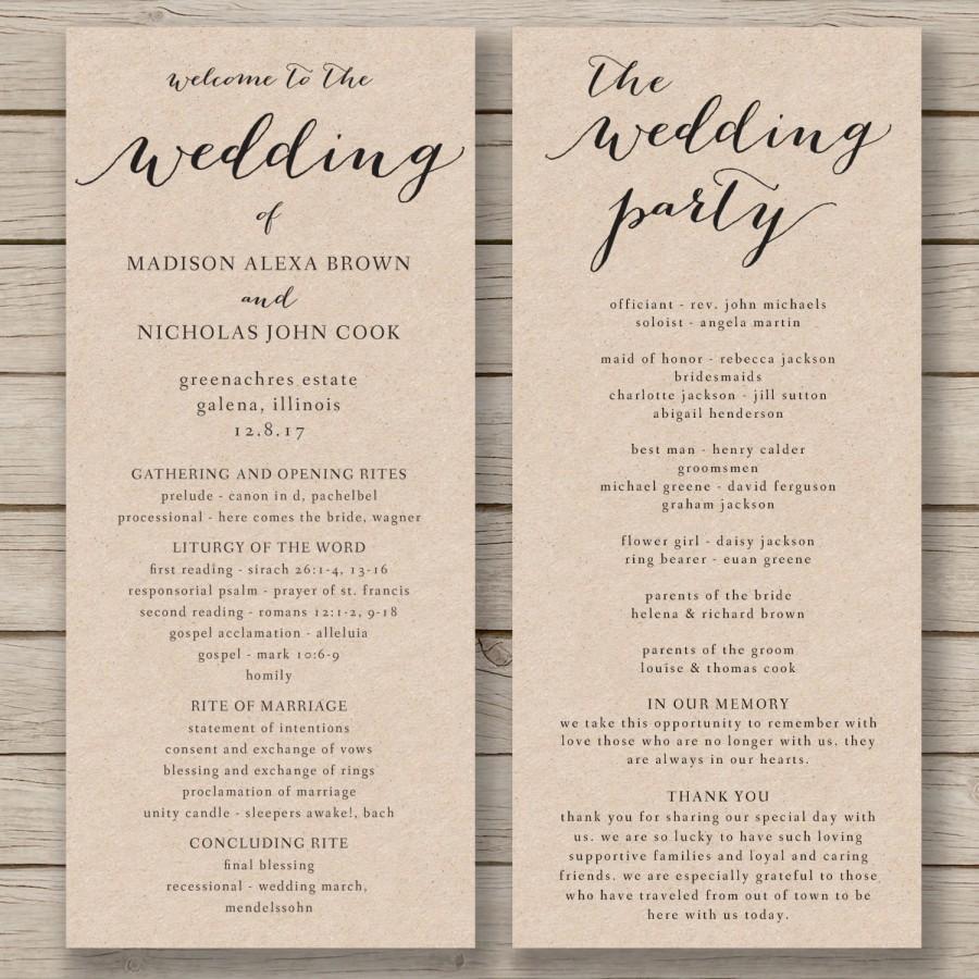 Paper Wedding Program Template Wedding Ceremony Template Church Service 
