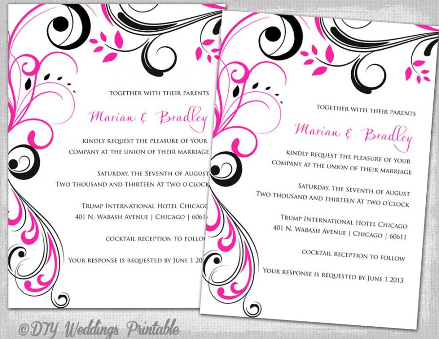Wedding Invitation Templates Black And Hot Pink Scroll Invitations 
