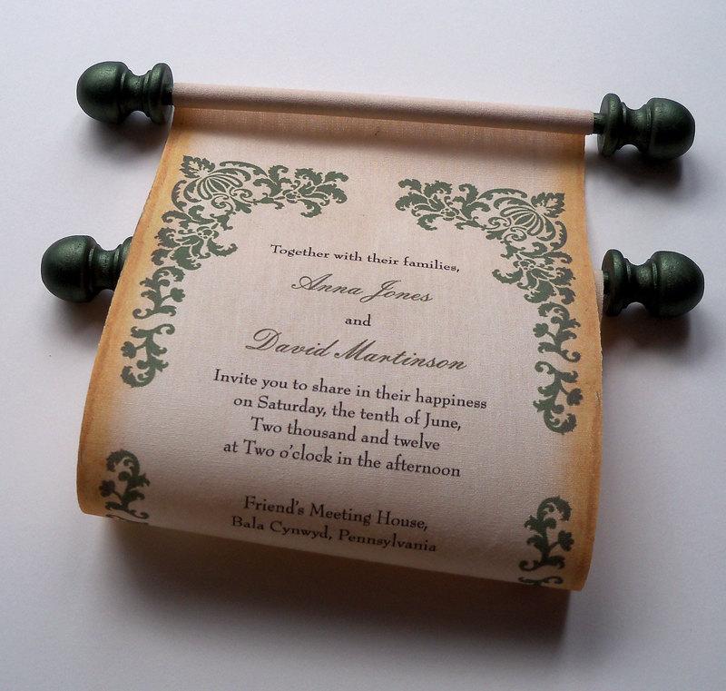 Medieval Wedding Invitations Damask Fabric Scroll Medieval Castle