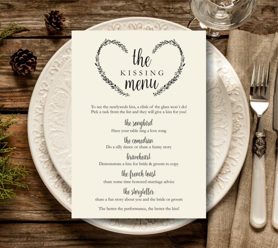 Kissing Menu Printable Wedding Kissing Menu Template Wedding 