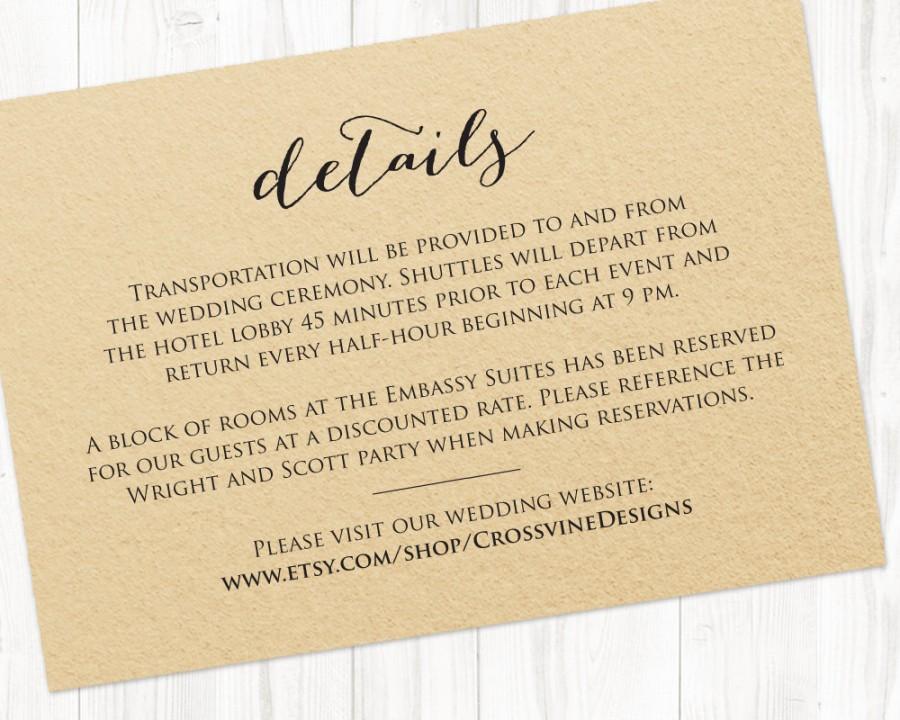 Details Card Insert Wedding Information Card Template DIY Bride 