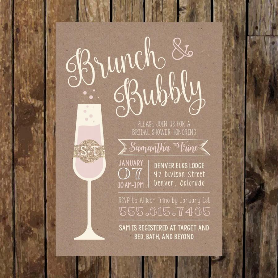 5 X 7 Printable Rustic BRUNCH BUBBLY Bridal Shower Invitation Bridal 