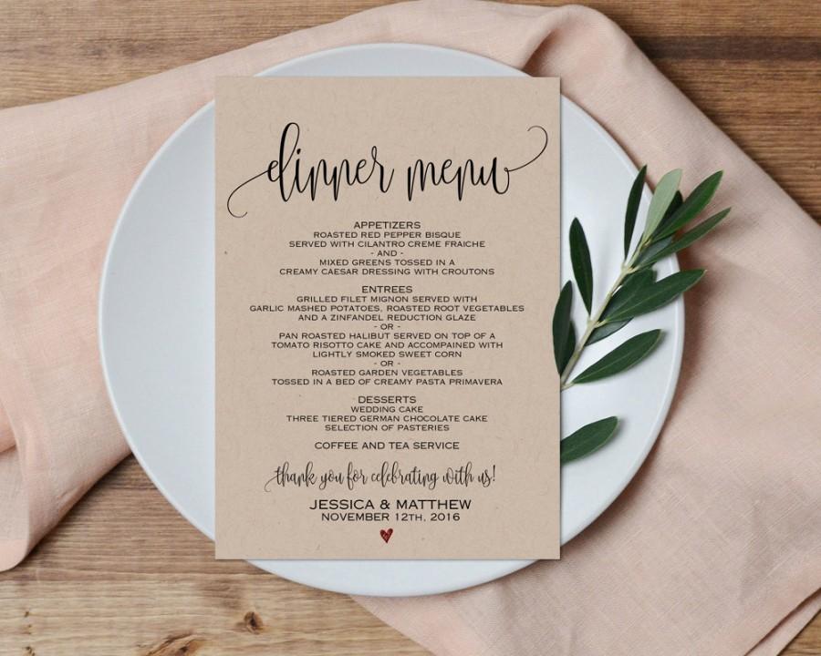 Dinner Menu Wedding Menu Printable Wedding Menu Wedding Menu PDF