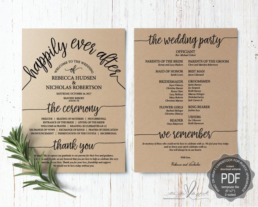 Wedding Program PDF Card Template Instant Download Editable Printable 