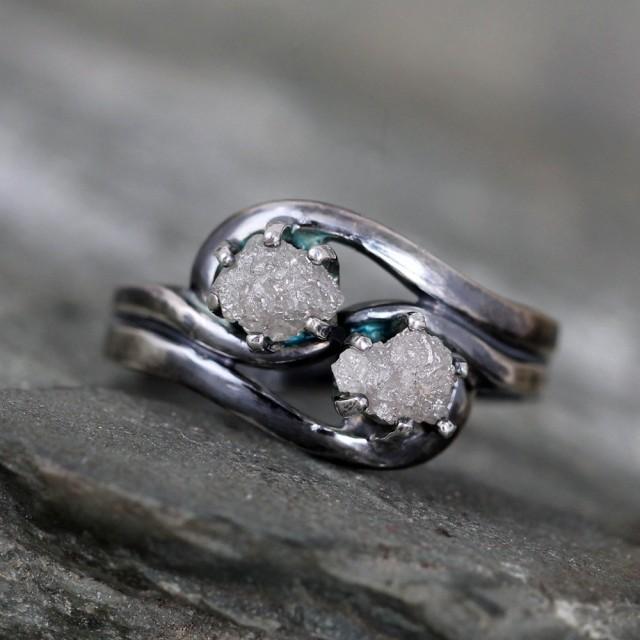 Two Stone Raw Diamond Ring - 1 Carat Raw Diamond Engagement Rings ...
