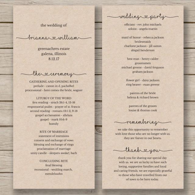 Rustic Wedding Program Downloadable Templates